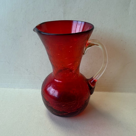 Vintage | Accents | Vintage Ruby Red Crackle Glass Creamer Pitcher With ...